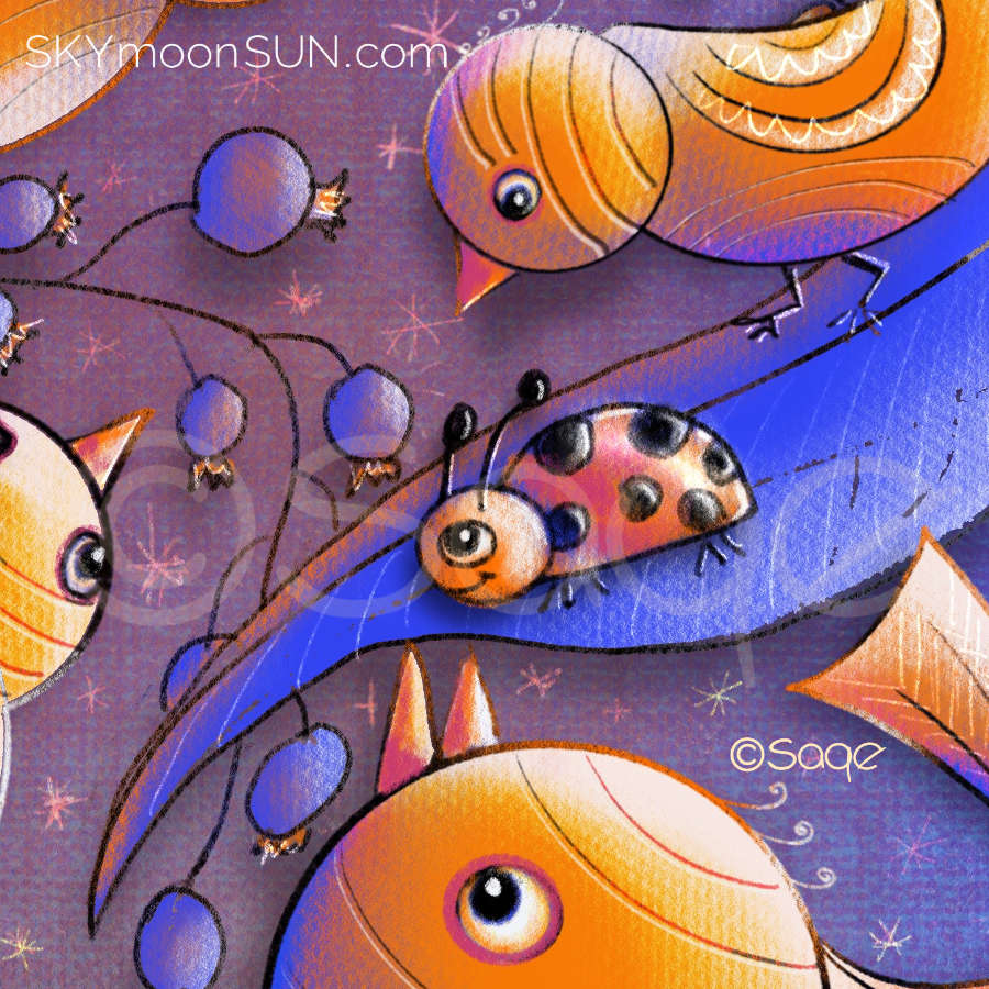ladybug orange birds - SKYmoonSUN.art